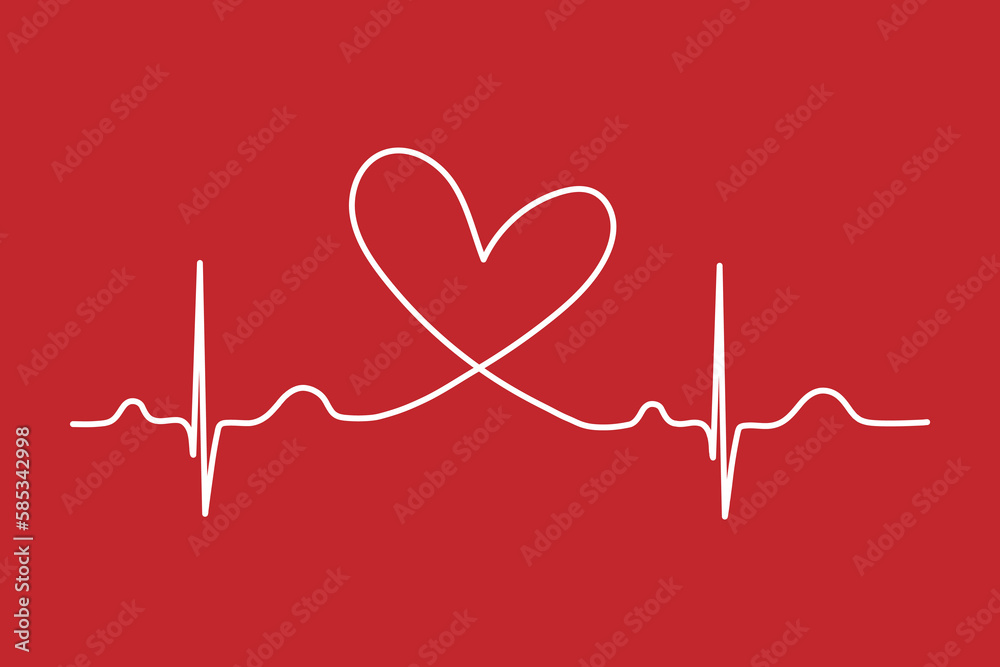 Normal electrocardiogram (ECG ,EKG) pattern with heart shape on red ...