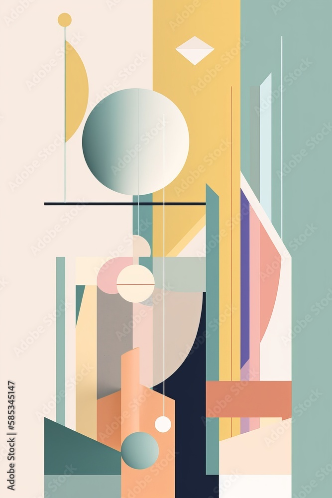 Spring with a minimalist design, pastel colors, and geometric shapes ...
