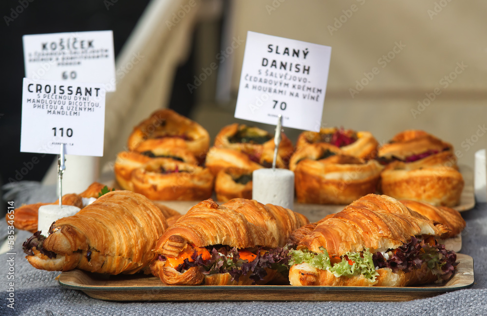 Savoury delicacies, stuffed croissants and danish pastry at the ...