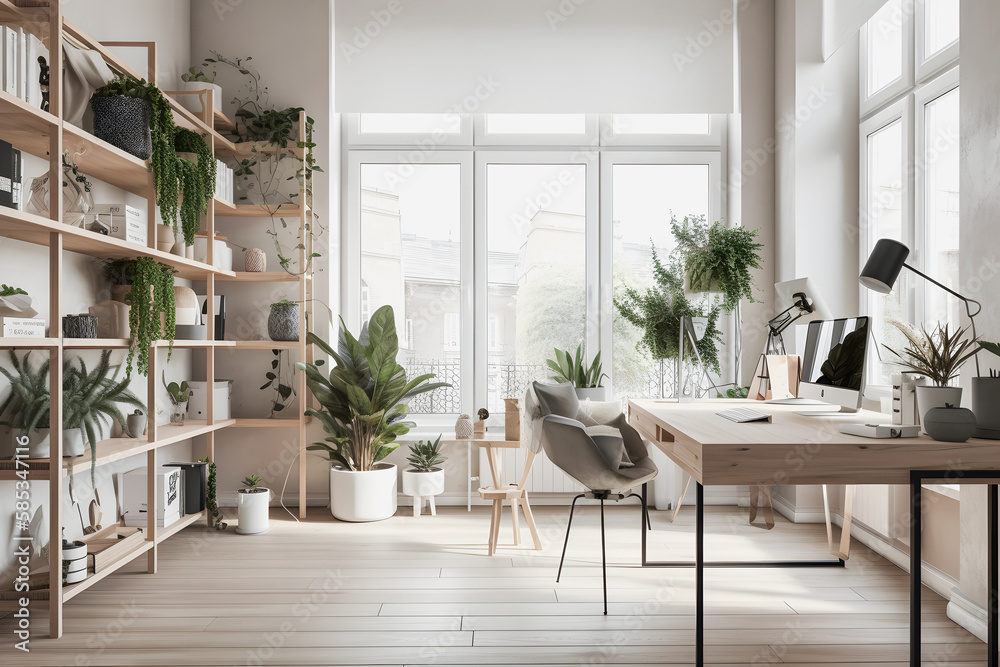 Modernist Home Office Interior Design with Natural Light, Plants, and ...