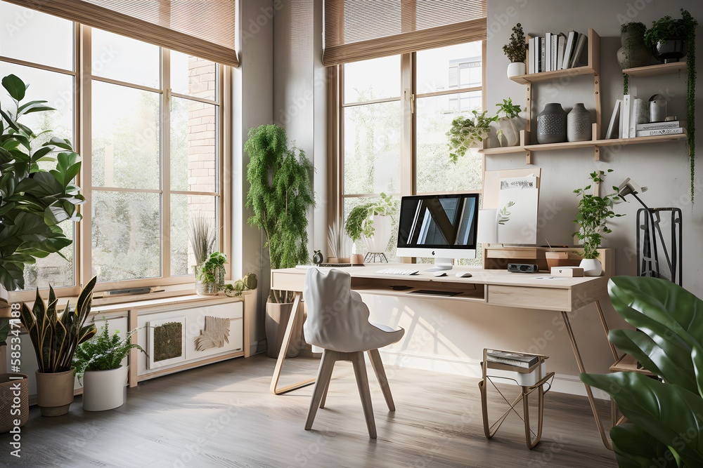 Modernist Home Office Interior Design with Natural Light, Plants, and ...