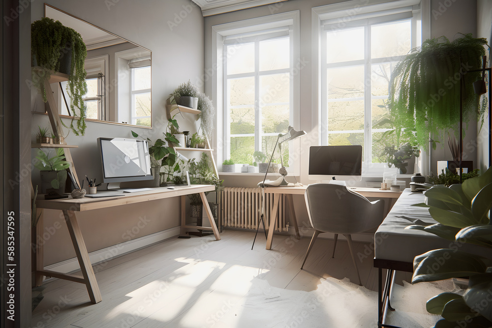 Modernist Home Office Interior Design with Natural Light, Plants, and ...