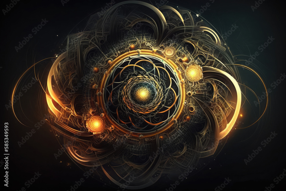 Cosmic trance and hypnosis concept of glowing details in digital neural ...