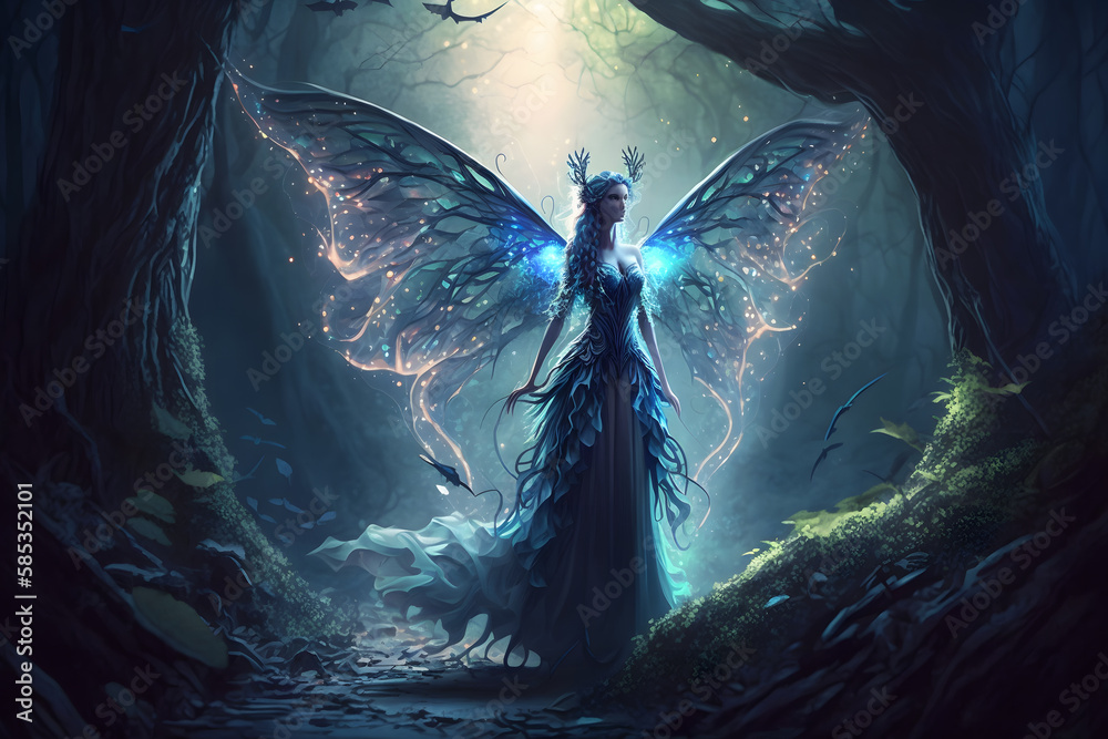Beautiful fantasy elf woman butterfly queen. Neural network AI ...