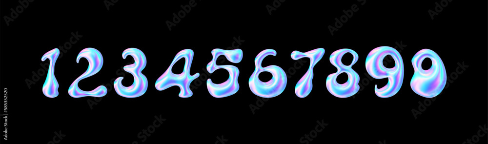 Holographic y2k number liquid. 3d bubble hologram figure . Iridescent ...