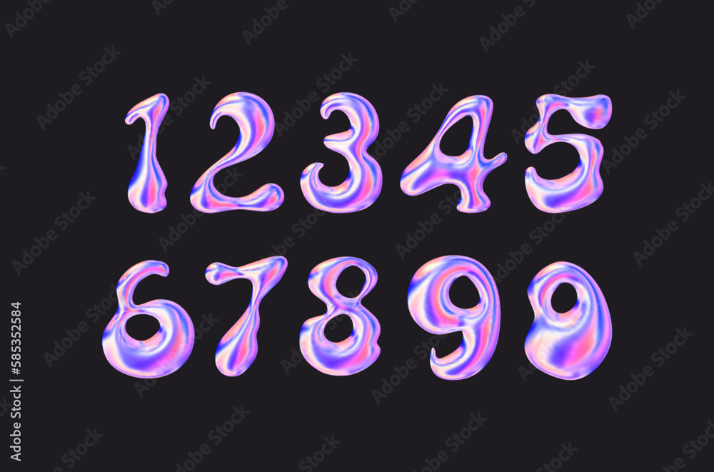 Holographic y2k number liquid. 3d bubble hologram figure . Iridescent ...