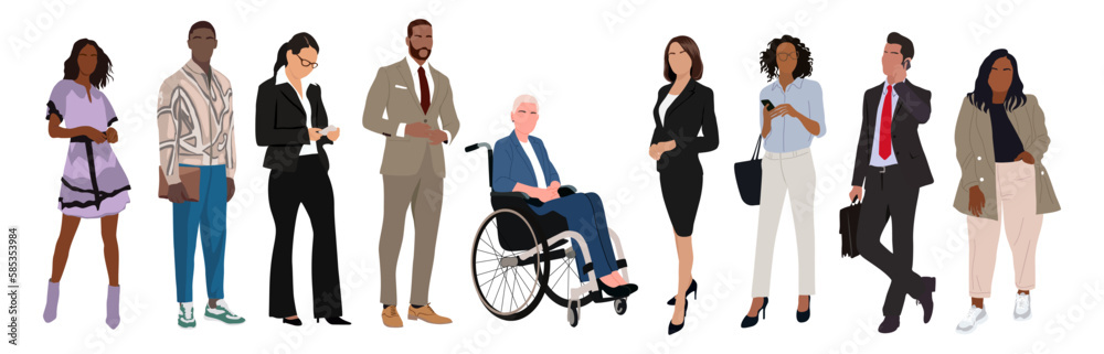 Multinational business team. Vector realistic illustration of diverse ...