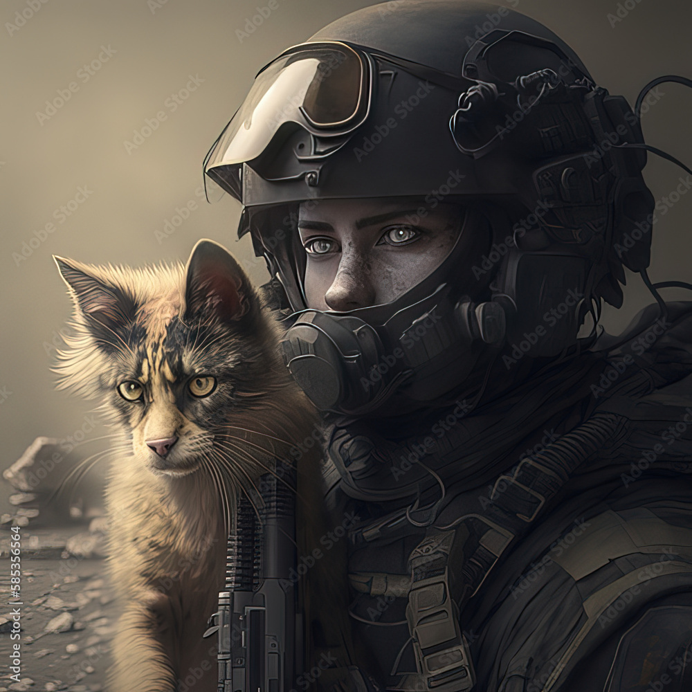 cat war soldier realistic render midjourney ai Stock Illustration ...
