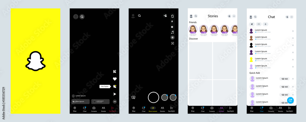 Snapchat mockup. Snapchat logo. Set Snapchat screen social media and ... Snapchat mockup. Snapchat logo. Set Snapchat screen social media and ...