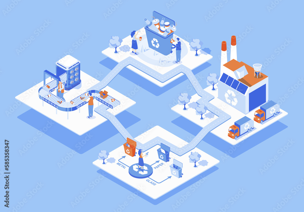 Waste management concept 3d isometric web scene with infographic ...