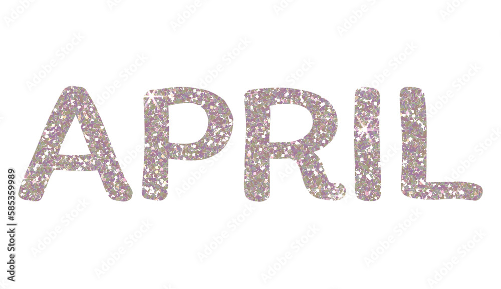 Silver glitter APRIL Letters Icon. April sign. Design for decorating ...