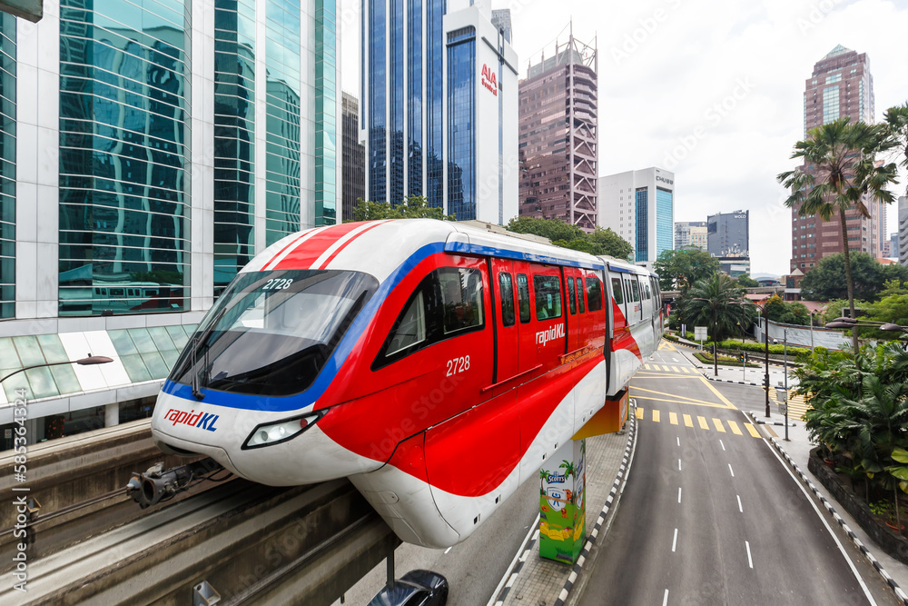 KL Monorail train at Raja Chulan station public transport in Kuala ...