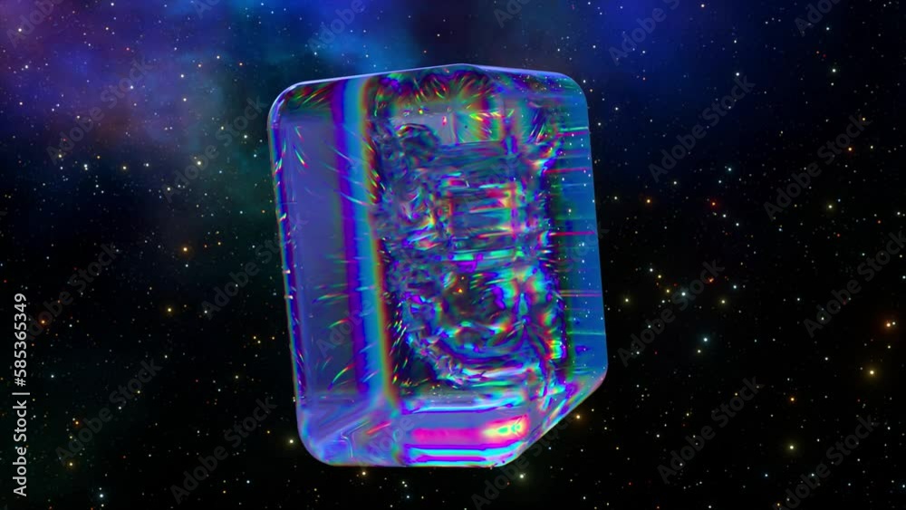 Ice cube rotates on Space Background. Diamond astronaut inside a ...