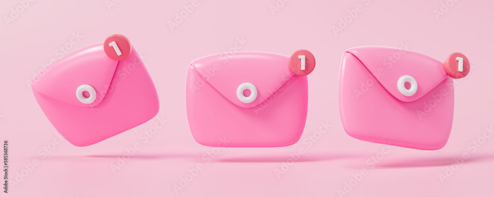 3d pink mail envelope icon set with marker new message on pink ...