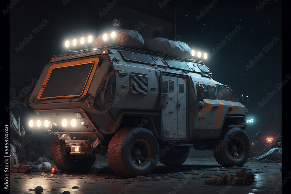 Motorhome post apocalyptic, camper end of the world concept. trailer ...