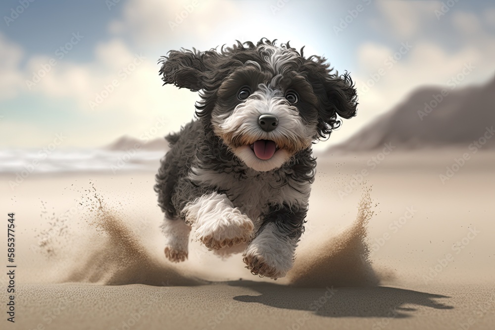 Cute Cartoon Aussie Doodle Running through the sand at the Beach ...