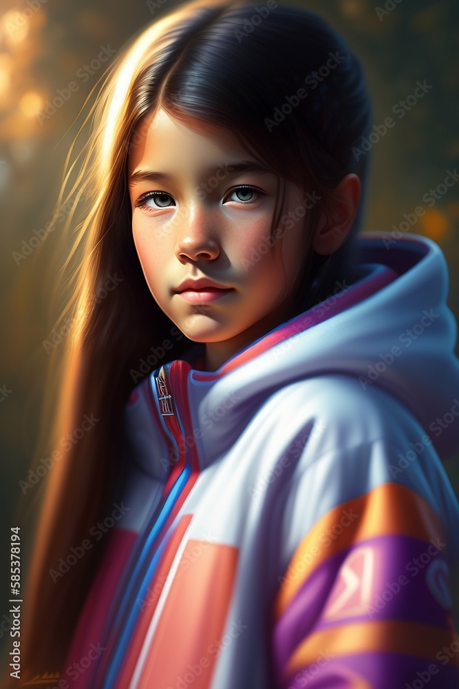 Beautiful Cute Portrait Of A Thin Ten Years Old Girl , AI Generative ...