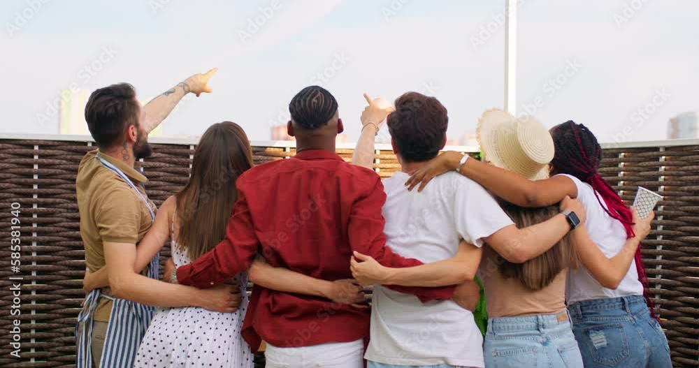 Group Of Best Friends hug Watch sky, clouds, look up They Put Their ...