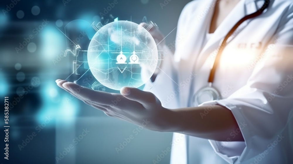 Doctor hold icon health and electronic medical record on interface ...