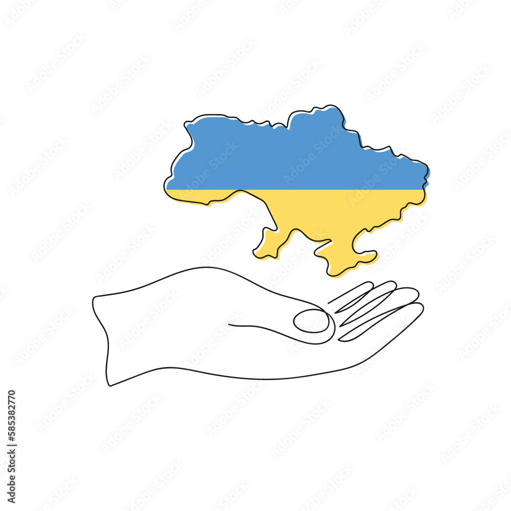 Map of Ukraine in hand drawn in one continuous line in colors of ...