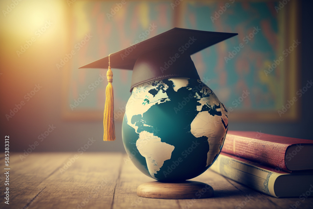 Graduation cap with Earth globe. Concept of global business study ...