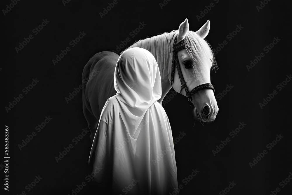 White Horse of Hazrat Abbas, Muharram, Ashura, Ashhal, Isolated Black ...
