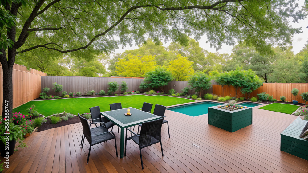 Urban neighbourhood garden, urban house, wide shots of home gardens ...