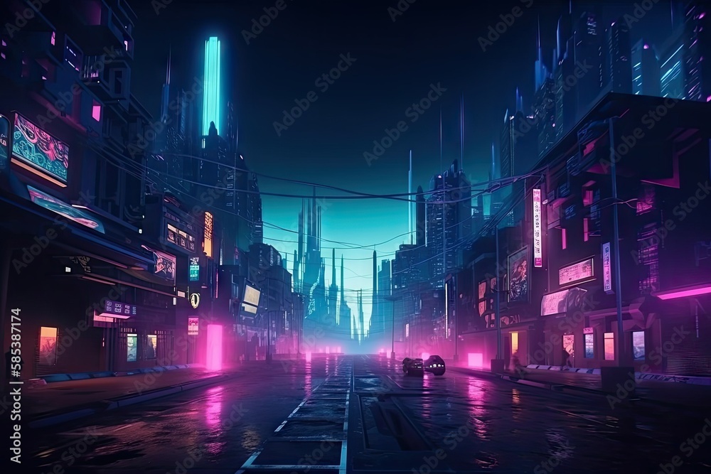 road of cyberpunk futuristic style neon city , ai generated ilustração ...