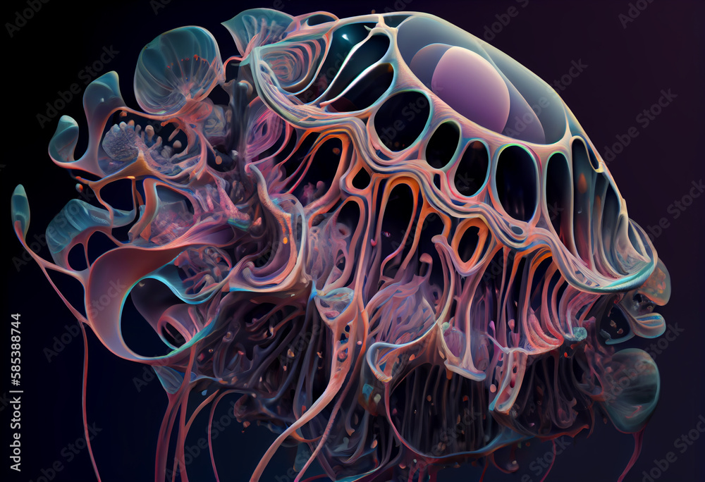 A complex, multi-layered pattern of interlocking shapes that resembles ...