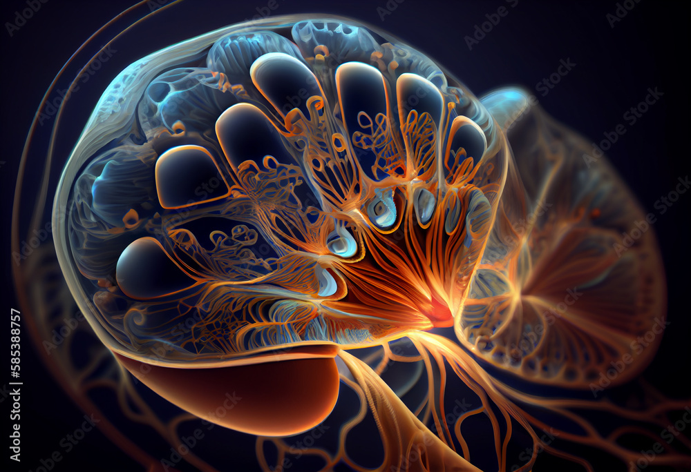 A complex, multi-layered pattern of interlocking shapes that resembles ...