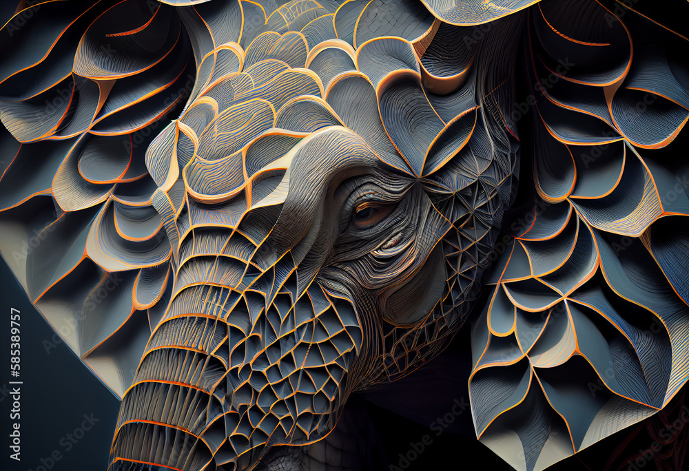 A complex, multi-layered pattern of interlocking shapes that resembles ...