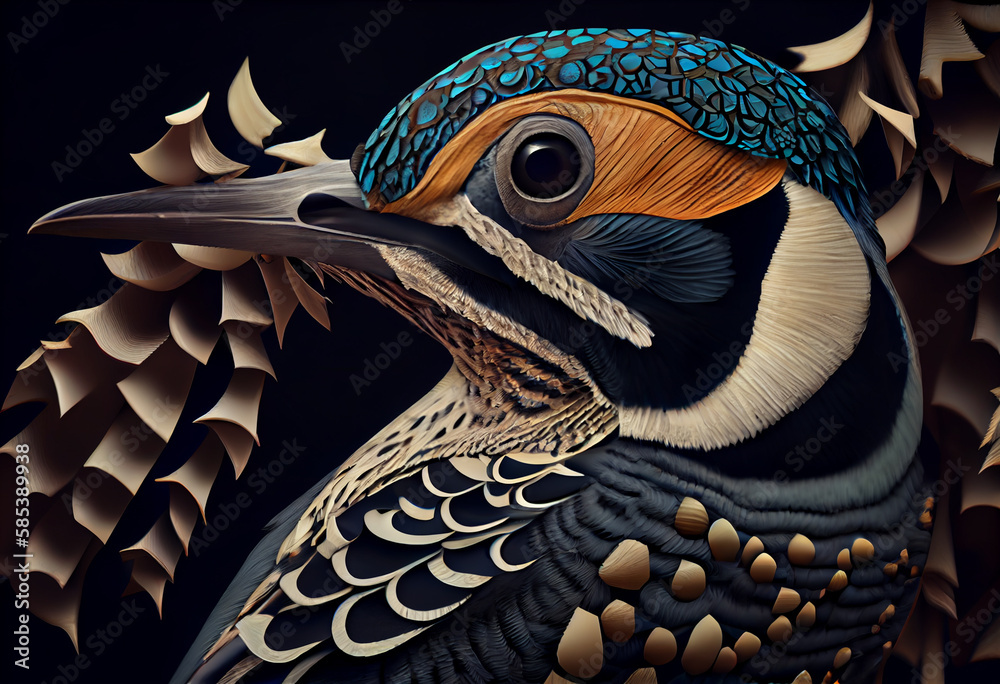 A complex, multi-layered pattern of interlocking shapes that resembles ...