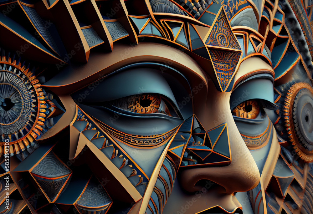 A complex, multi-layered pattern of interlocking shapes that resembles ...