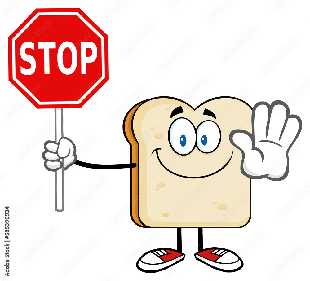 White Sliced Bread Cartoon Mascot Character Gesturing And Holding A ...