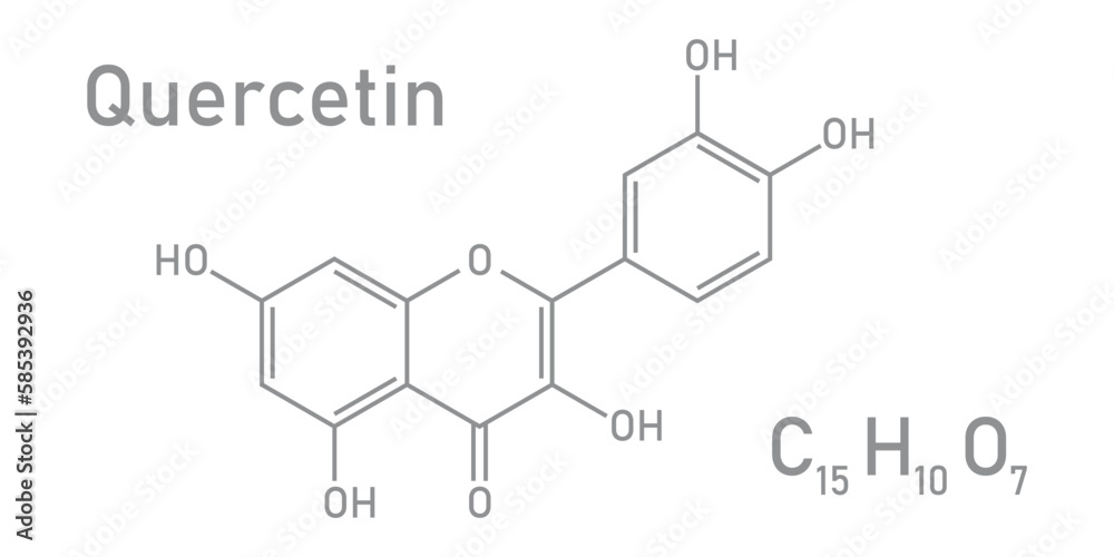 Chemical structure of quercetin (C15H10O7). Vector illustration ...