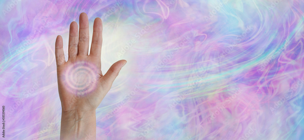 Palm Chakra Vortex healing message background - female hand facing ...