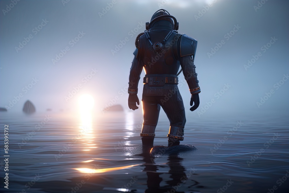 Deep sea diver. Underwater scene. Scuba. Pressure suit. Stock ...