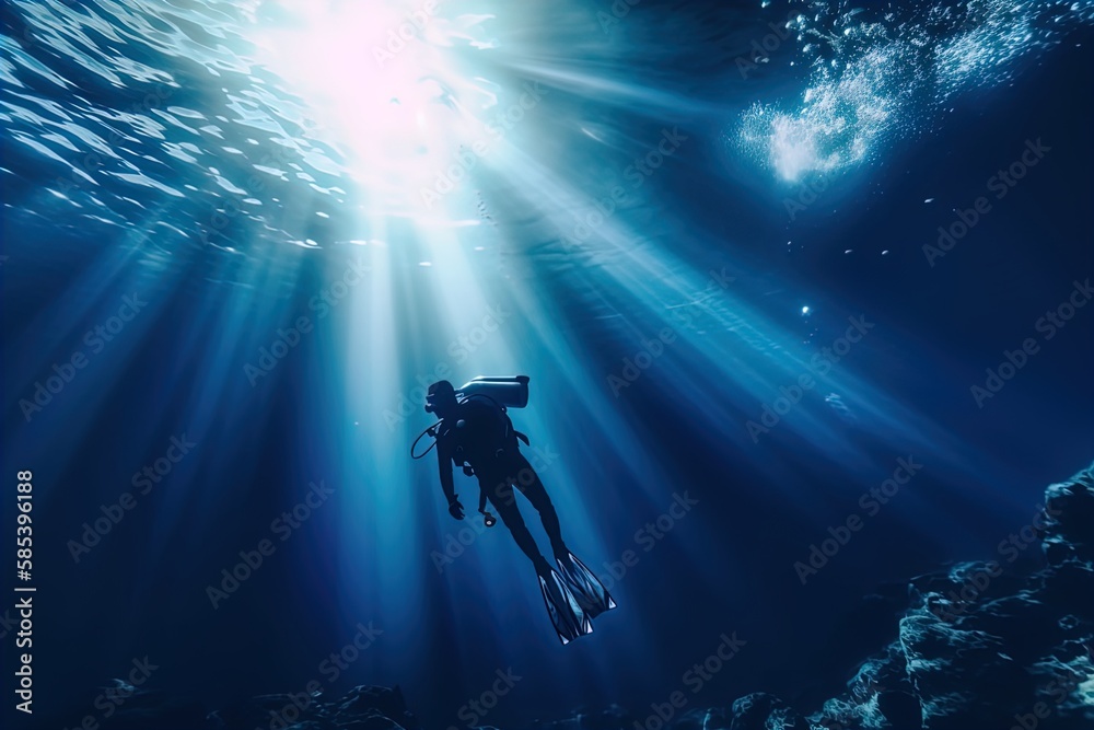 Deep sea diver. Underwater scene. Scuba. Pressure suit. Stock ...