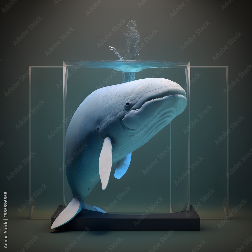 3D Render of a Sad 52Hz Whale in a Fish Tank A Heartbreaking Sight a ...