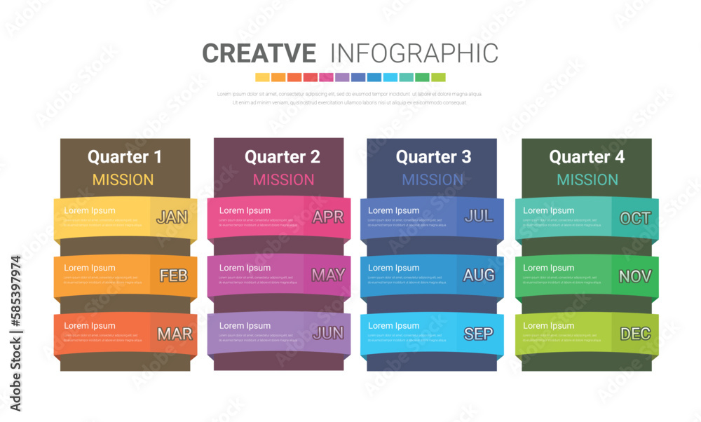 Template presentation 4 quarter, calendar presentation 12 months ...