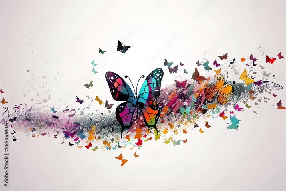 Colorful music notes with butterflies isolated vector illustration ...