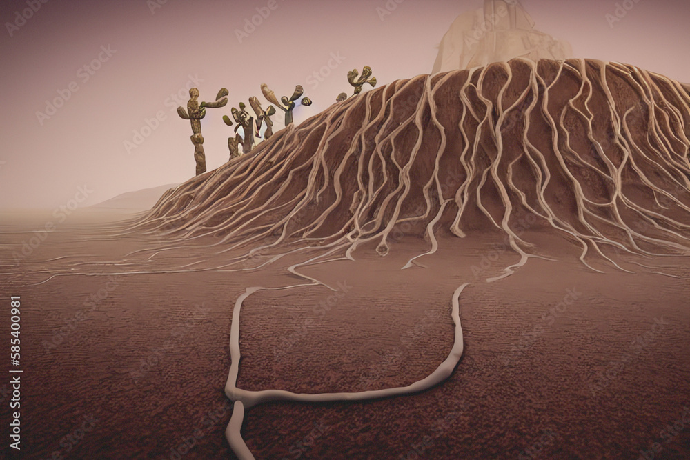 surreal elysian tree of white snakes iridescent veins in the desert ...