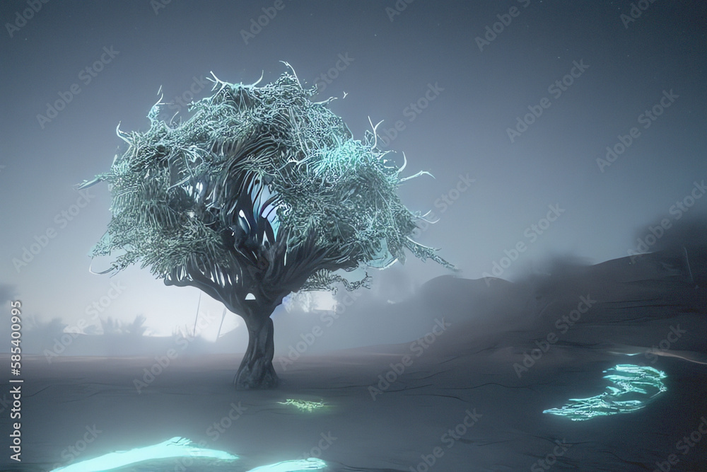 surreal elysian tree of white snakes iridescent veins in the desert ...