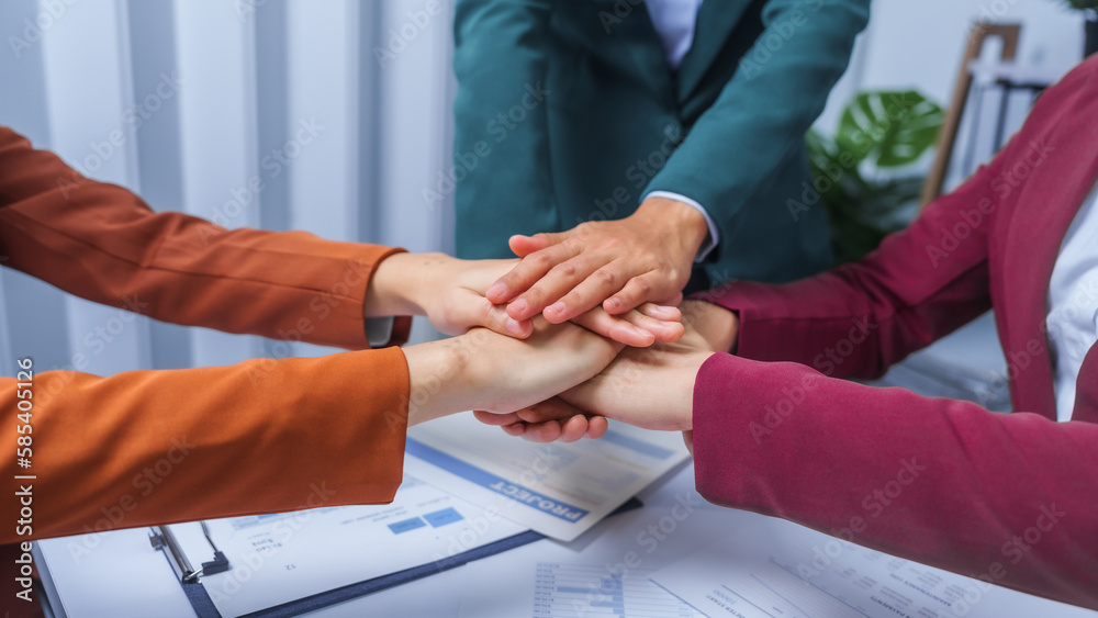 join hands teamwork concept. small business accounting team meeting ...