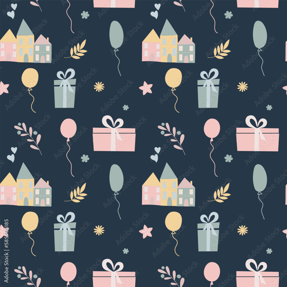 Vector seamless pattern for baby shower with cute baby elements ...