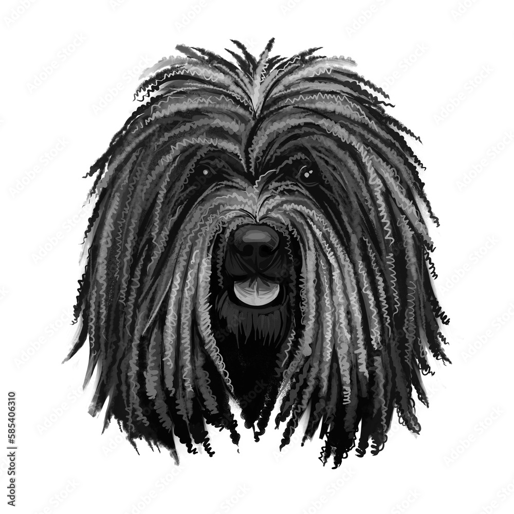 Puli dog portrait isolated on white. Digital art illustration of hand ...