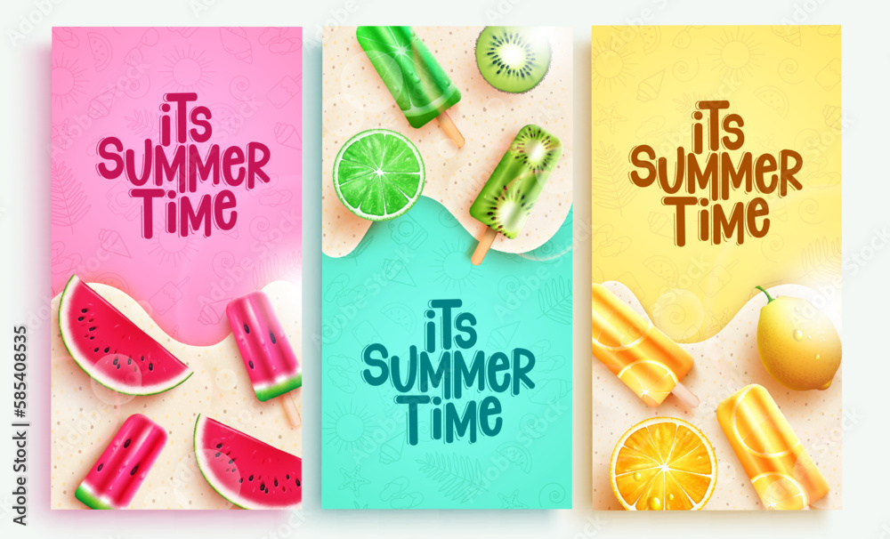 Summer time vector poster set. It's summer time text with popsicle ...