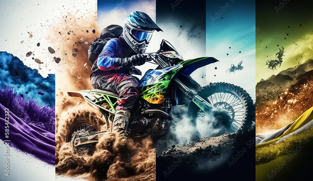 Multi sport collage athletics xtream, motocross, mountain bike, offroad ...