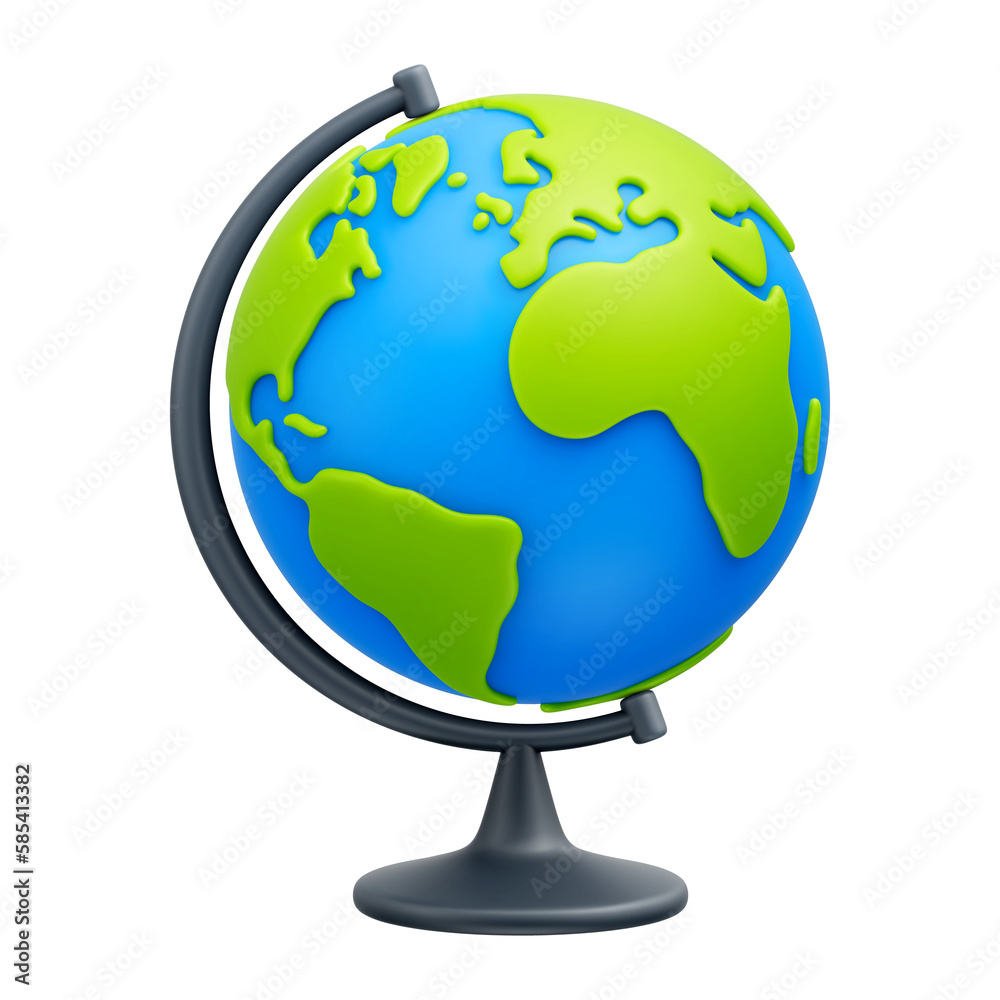 Cartoon world globe with stand 3d icon on transparent background. Globe ...