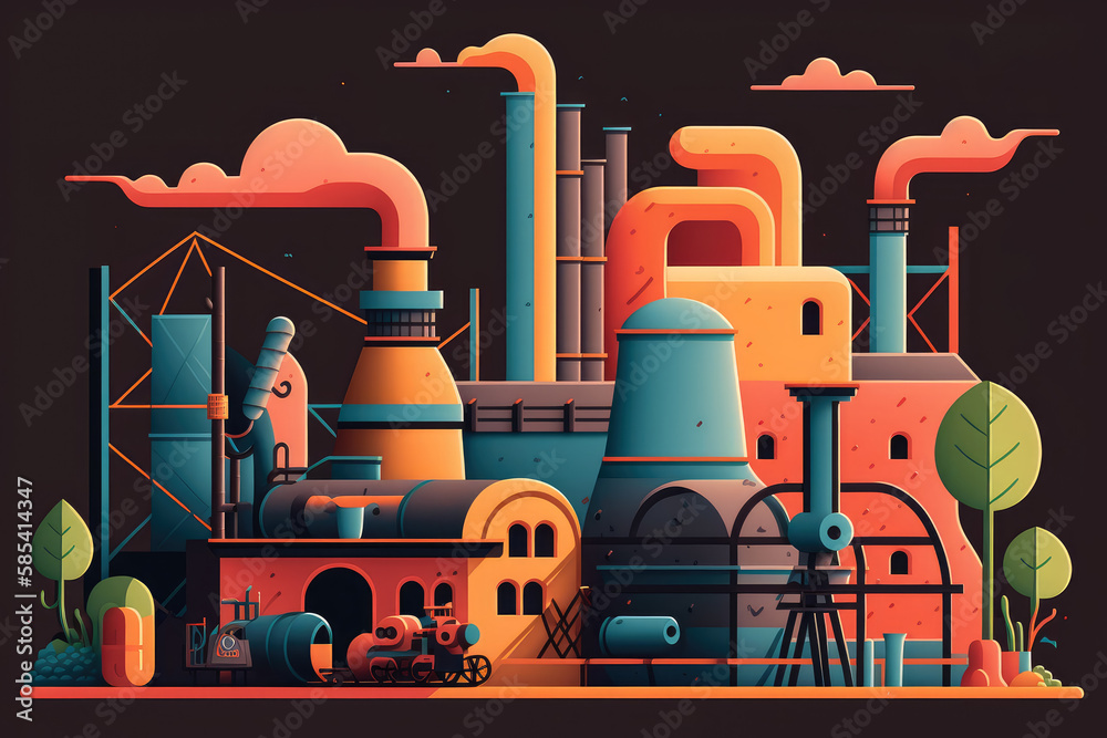vector style illustration of a plastics manufacturing plant with ...